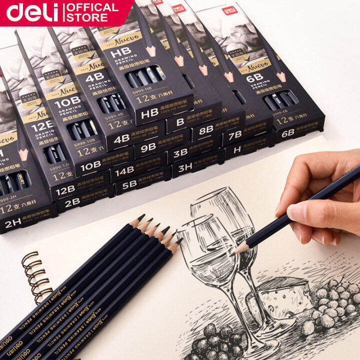 Deli 12Pcs Pencil Set Drawing Sketch Set Professional Sketching Wood Pencil for Art Supplies ...