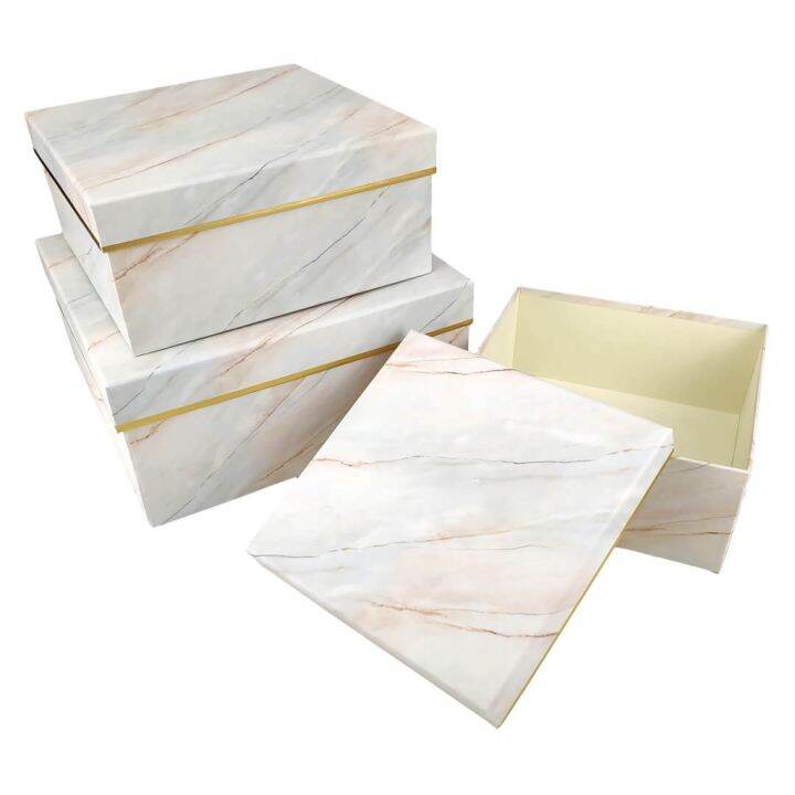 SHIOK 3 in 1 Square Shaped Gift Box With Marble Pattern For Flower ...