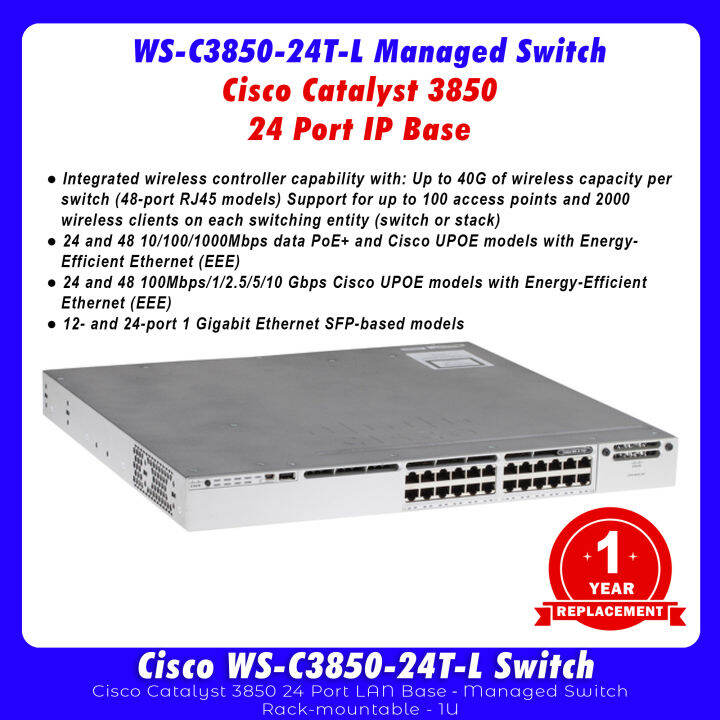CISCO Catalyst 3850 Series SwitchWS-C3850-24T-L 24 10/100/1000 Ethernet ...