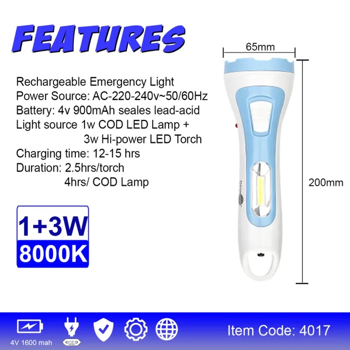 Decovolt 2-in-1 Rechargeable LED Flashlight Torch Energy-saving COB LED ...