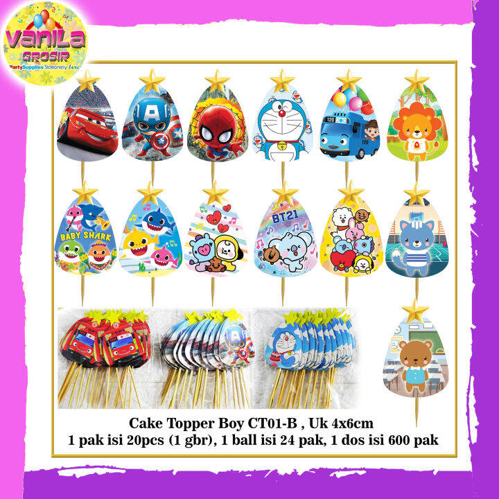 20pcs CAKE TOPPER KARAKTER, TUSUKAN KUE ULTAH, HIASAN KUE ULANG TAHUN ...