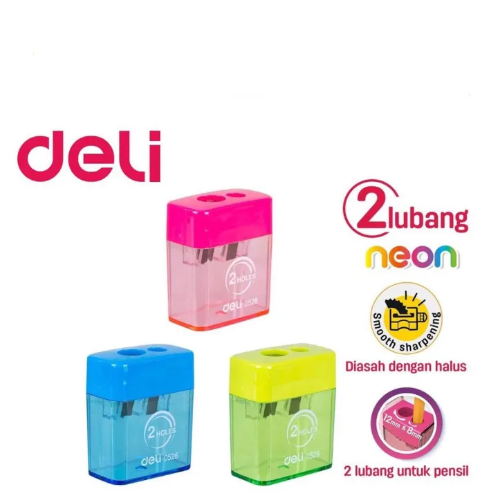 DELI PENCIL SHARPENER NEON 2-HOLES [0526] | Lazada