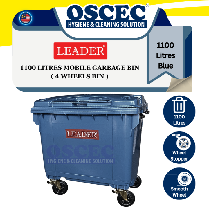 LEADER® 1100Litres Mobile Garbage Bin with 4 wheels Heavy Duty Blue ...