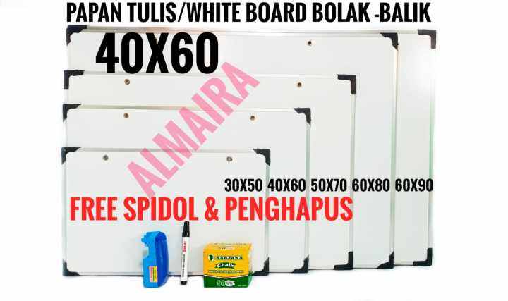 Papan Tulis Ukuran 40X60 CM Papan tulis / Whiteboard 2 Sisi Papan Putih ...