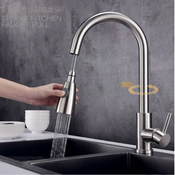 304 stainless steel kitchen pull faucet hot and cold basin sink ...