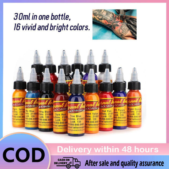16 Colors Professional Tattoo Ink Set Body Paint Pigment Semi-permanent ...