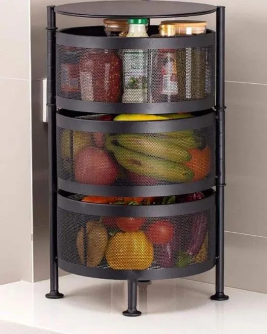 3 Layers Round Movable Rotating Kitchen Fruit And Vegetable Basket Trolley Rack | Lazada PH