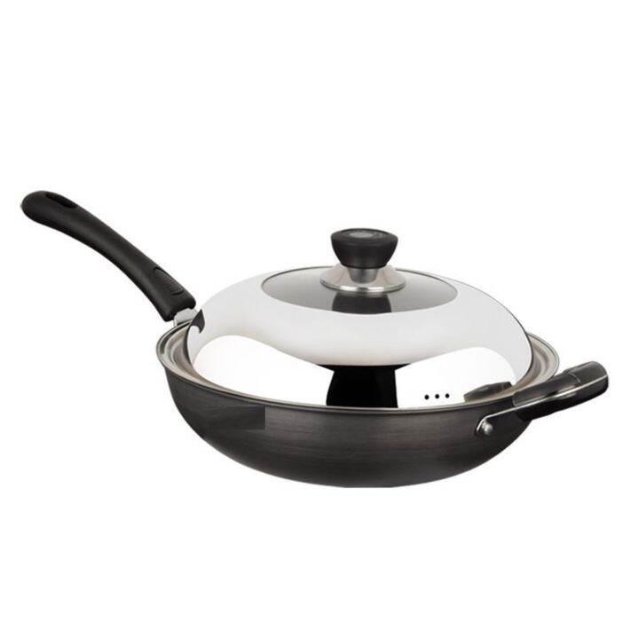 36cm Kuali Alloy Titanium Wok Chinese Cooking Wok With Stainless Steel ...