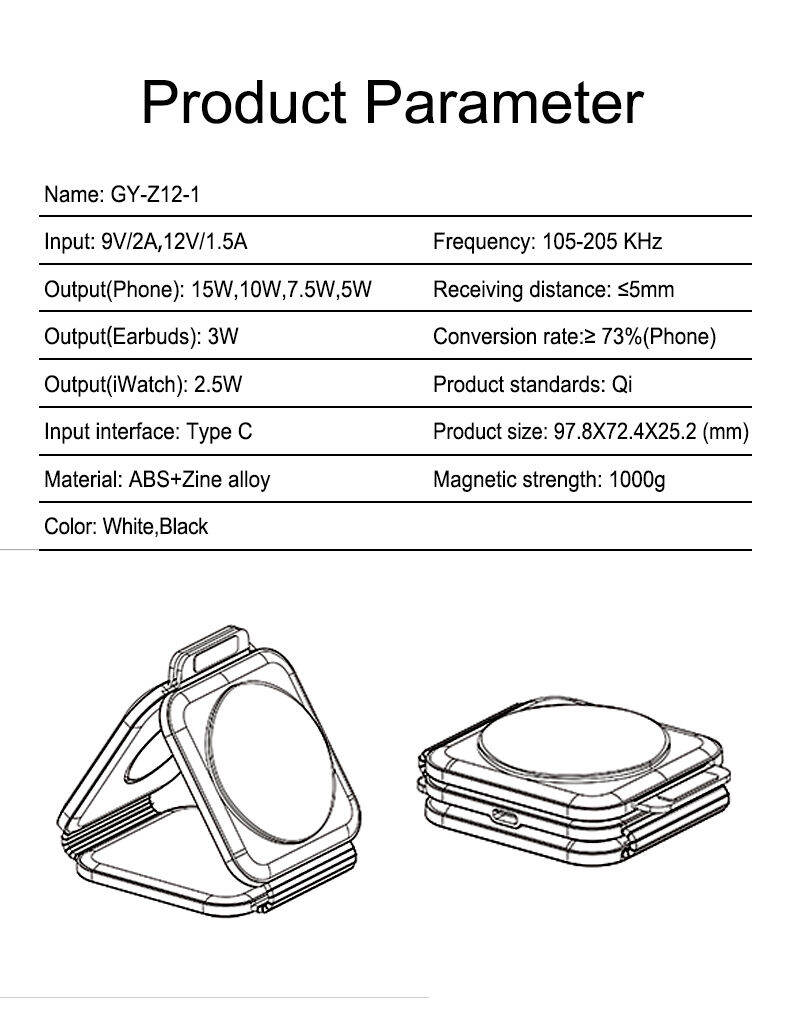 Baseus เครื่องชาร์จแบตเตอรี่ไร้สายแม่เหล็กพับได้ Z12 3-In-1แผ่นชาร์จสำหรับ iPhone 14 / Apple ...
