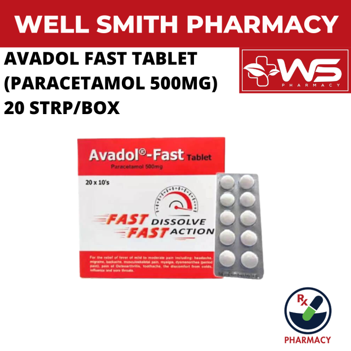 AVADOL FAST TABLET (PARACETAMOL 500MG) 20 STIRP / BOX (PAIN AND FEVER ...