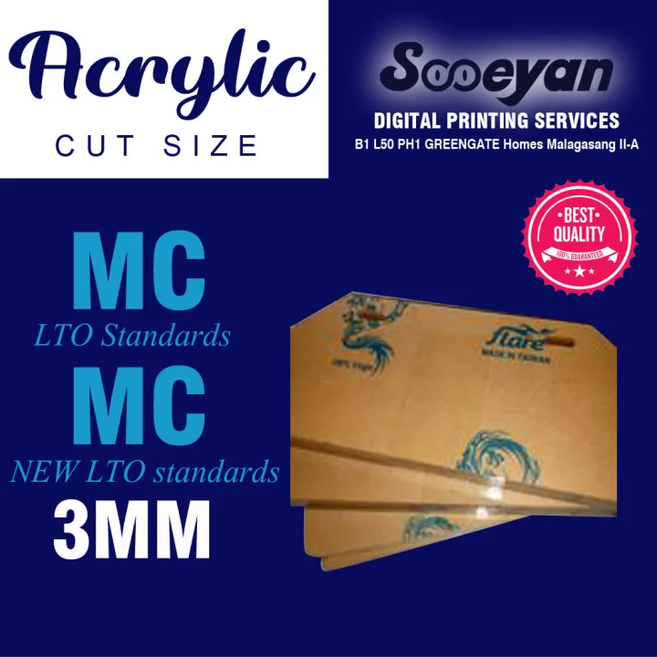 Acrylic MC Plate Size:4.25x9 (thickness:3mm) | Lazada PH