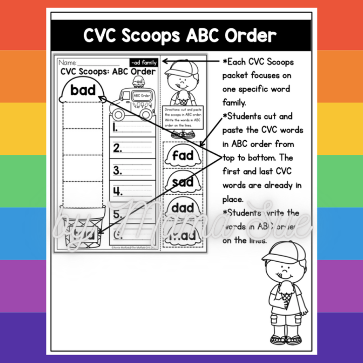 CVC Fluency - CVC Scoops in ABC Order Worksheets (4years old & above ...