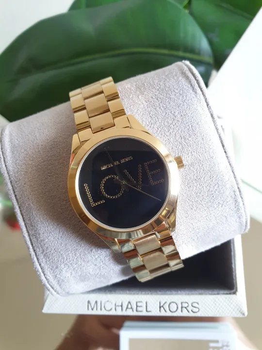 Original Michael Kors Womens 43mm MK3803 Slim Runway Love Crystal Gold ...
