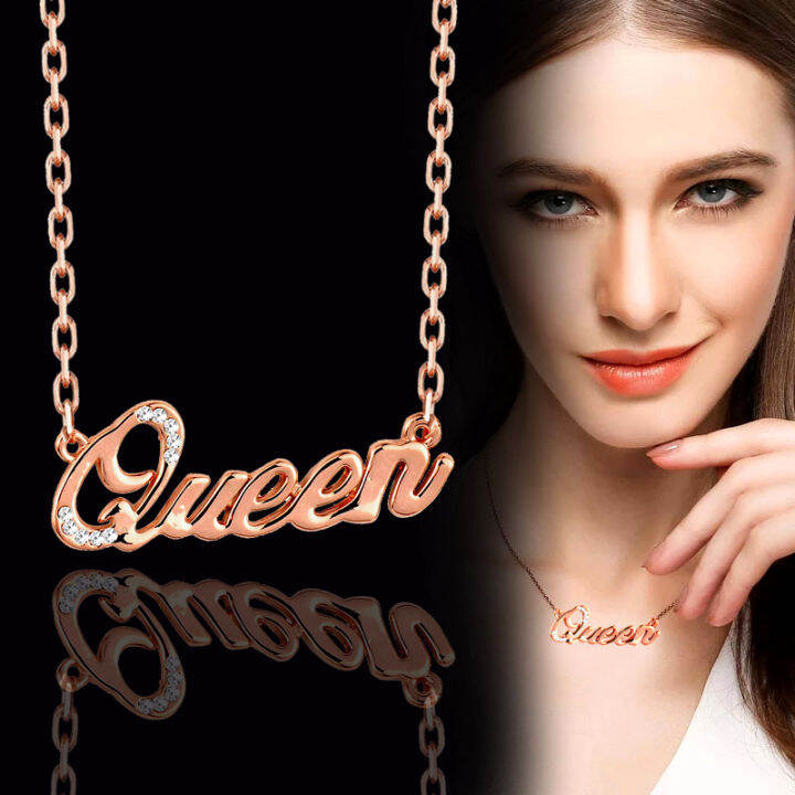 SINLEERY แฟชั่นเกาหลีราชินีจดหมายจี้สร้อยคอสำหรับผู้หญิง Rose G Old สีเงินอุปกรณ์ห่วงโซ่ ...