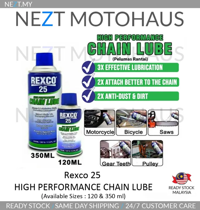 REXCO 25 HIGH PERFORMANCE CHAIN LUBE Motorcyle Bicycle 120ml / 350ml ...