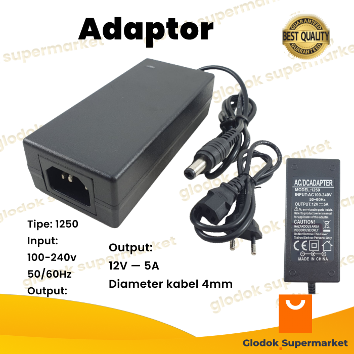 Adaptor 12v 5a Adapter DC Switching 12 Volt 5 Ampere Free Kabel Power 1meter | Lazada Indonesia
