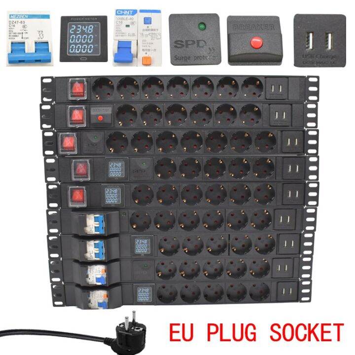 19inch Pdu Power Distribution Unit Strip Ammeter Air Switch Spd 2 Usb German Socket Break Switch