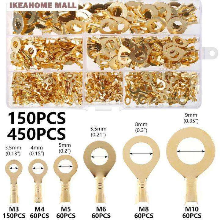 IKEAHOME 150/450Pcs M3 M4 M5 M6 M8 M10 Copper Ring Lugs Crimp Terminals ...