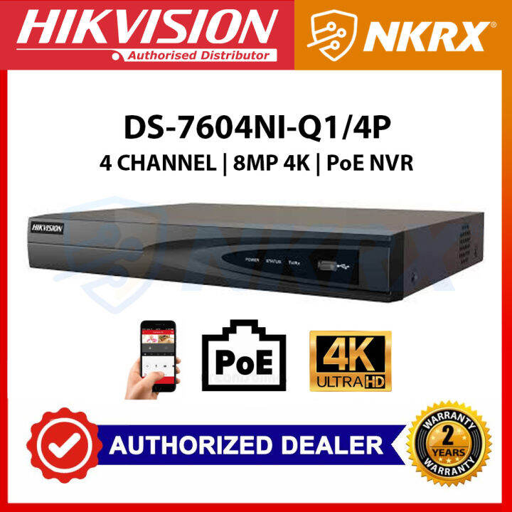 Hikvision DS-7604NI-Q1/4P NVR 8MP 4K Plug & Play with PoE | 4 Channel | Lazada PH