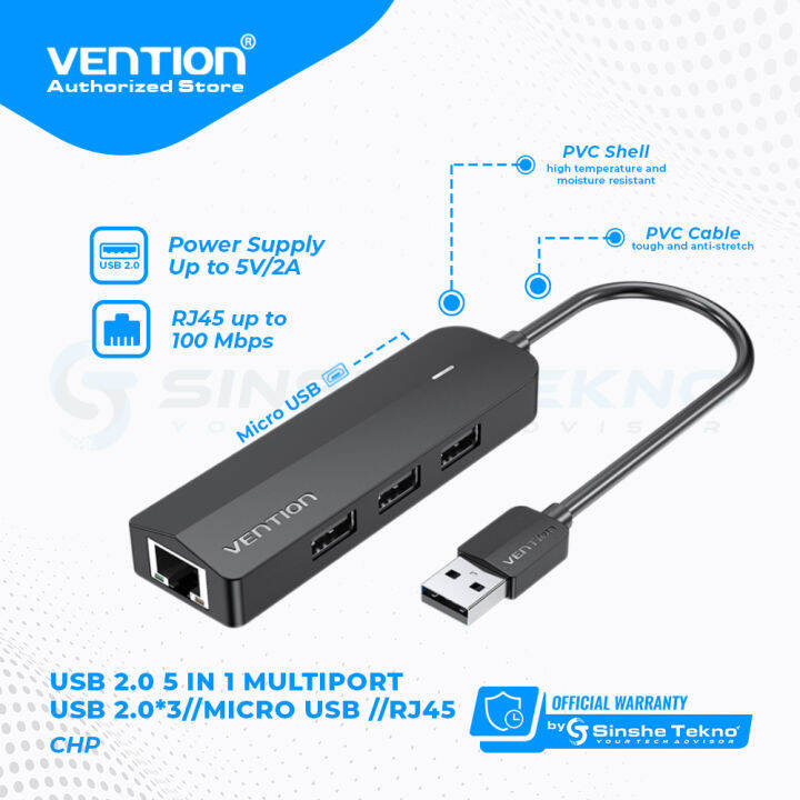 Vention USB Hub 2.0 Lan Ethernet Port Adapter With Micro b Power Supply ...