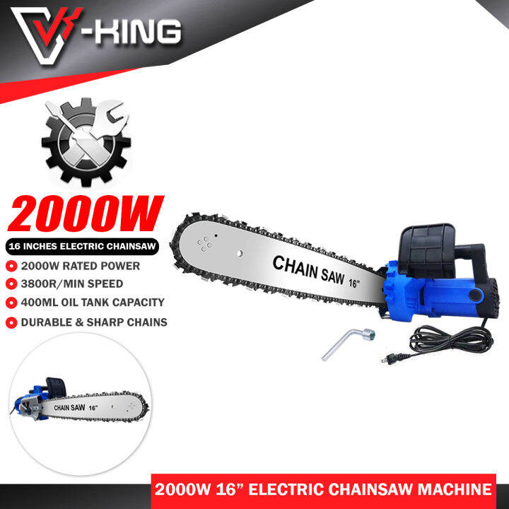 V-KING 2000W 16 Inches Portable Electric Chainsaw Power Tool for Wood ...