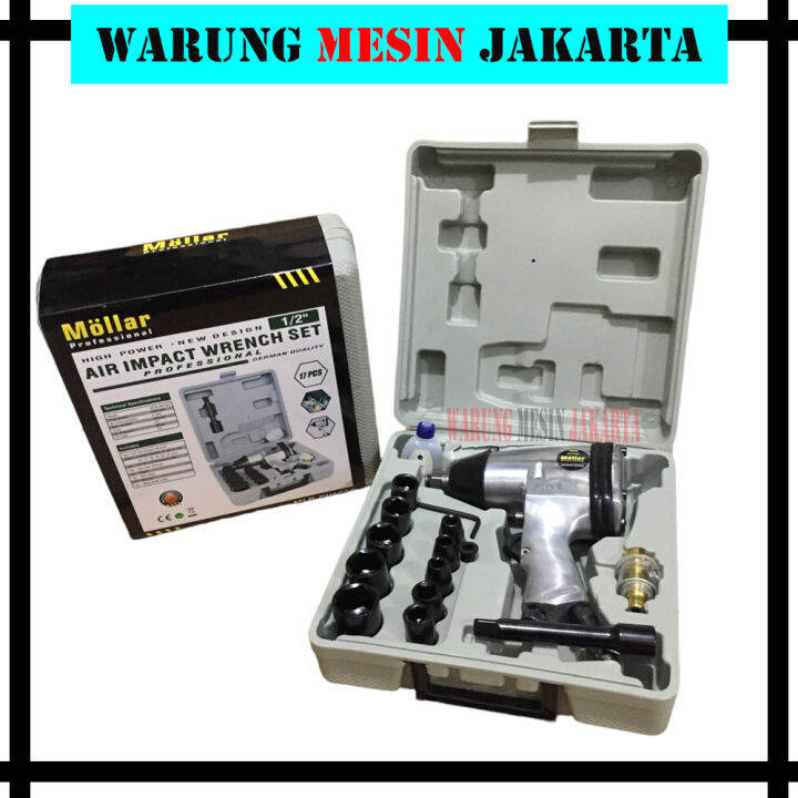 MOLLAR Air Impact Wrench Kit 1/2 Set 17 Pcs baut kompressor sock angin ...