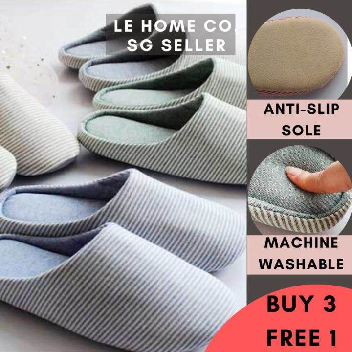[SG INSTOCK] BUY 3 FREE 1 | Comfy Stripe Bedroom Slippers for Men or ...
