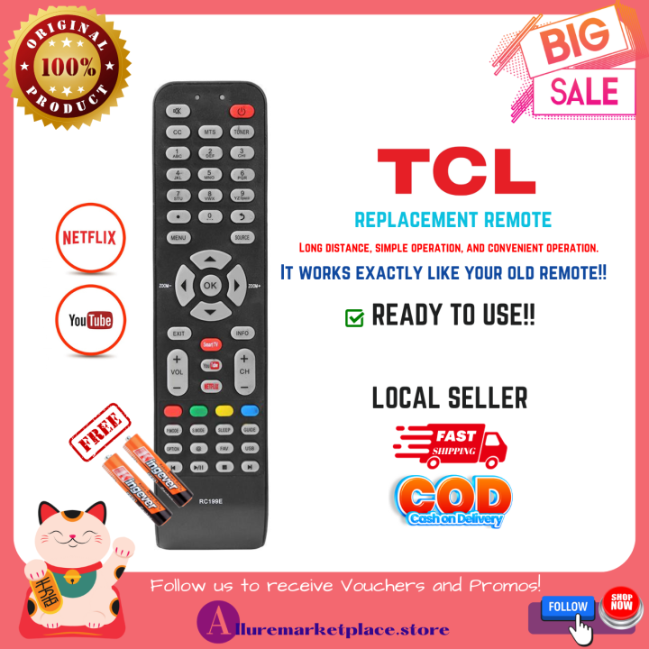 TCL Smart TV Remote Control 06-519W49-C005X for TCL with free battery ...