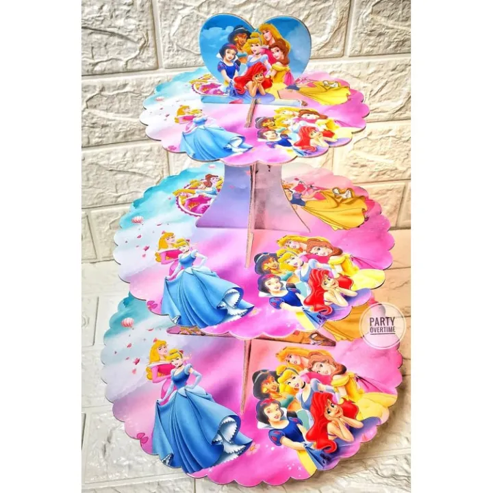 3 Tier Disney Princesses design Cupcake Stand Birthday Christening ...