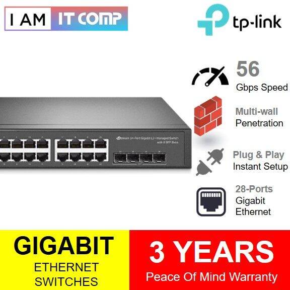 TP-LINK TL-SG3428 JetStream 24-Port Gigabit L2+ Managed Switch with 4 ...