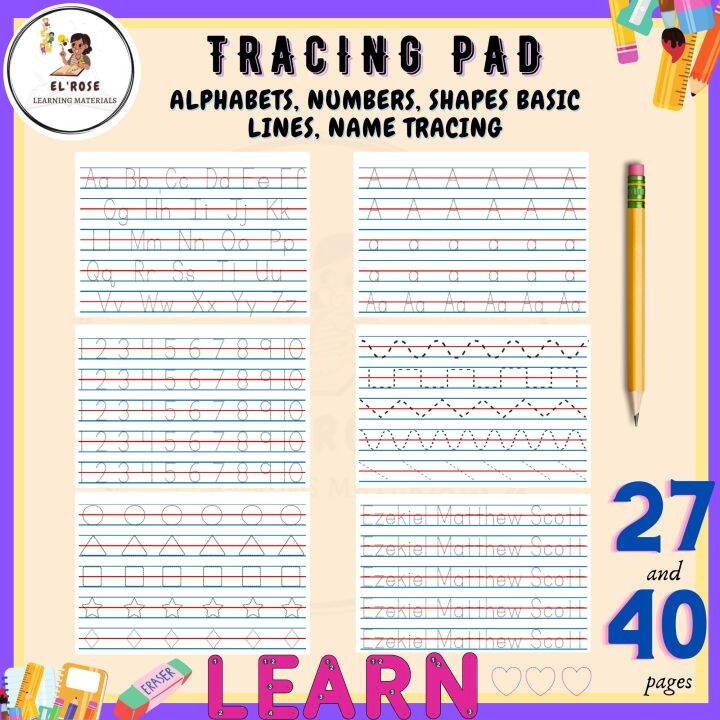 TRACING NAME ALPHABET NUMBERS LINES & SHAPES WORKSHEET PAD 40 PAGES ...