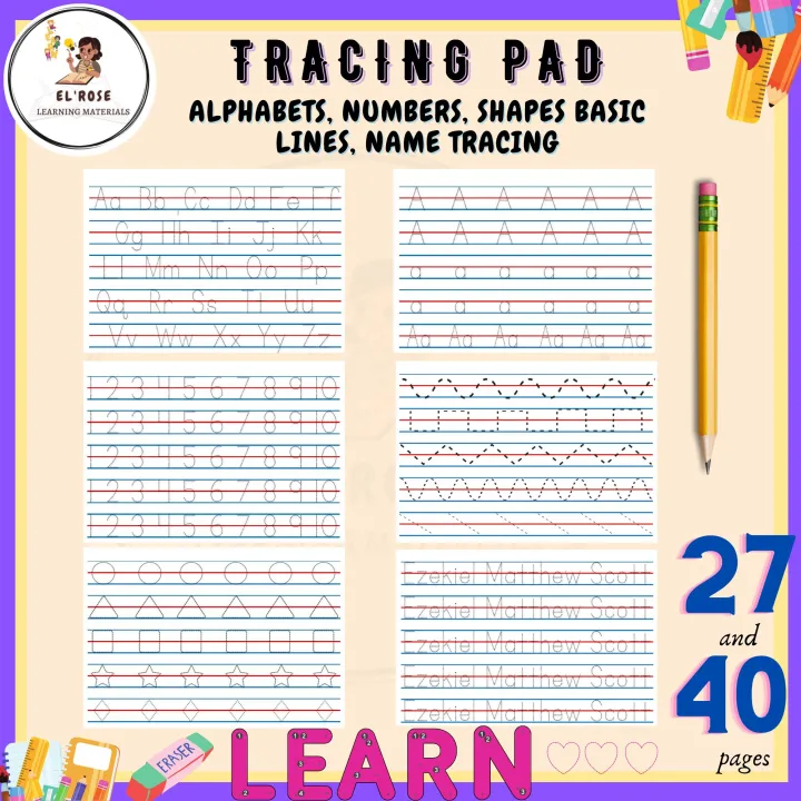 TRACING NAME ALPHABET NUMBERS LINES & SHAPES WORKSHEET PAD 40 PAGES ...