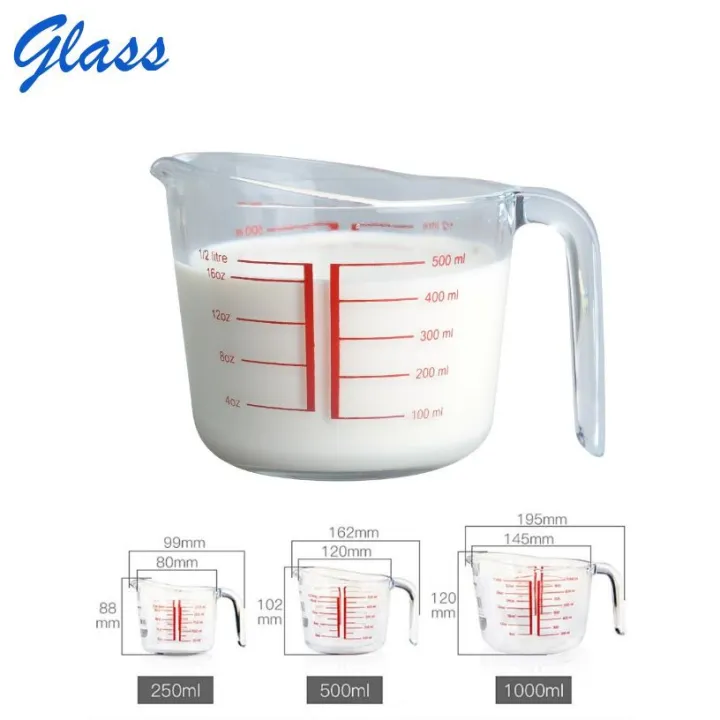 GLASS - 7301 ถ้วยตวง เหยือกตวง ทำจากแก้วอย่างหนา แก้วตวง ทรงปากกว้าง ขนาด 250 - 500 - 1000 ml ...