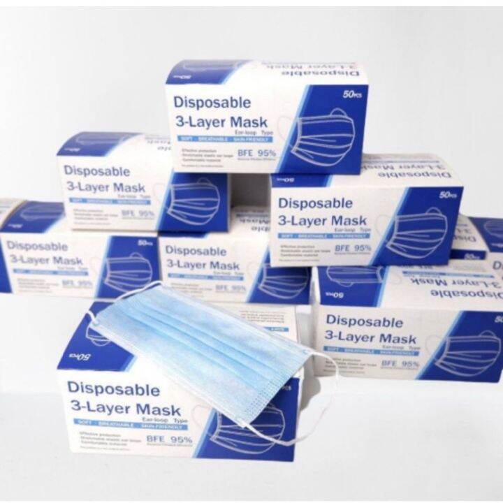 หน้ากากอนามัย (กล่อง 50 ชิ้น) แผ่นกรองหนา 3ชั้น Disposable 3-Layer Mask ...