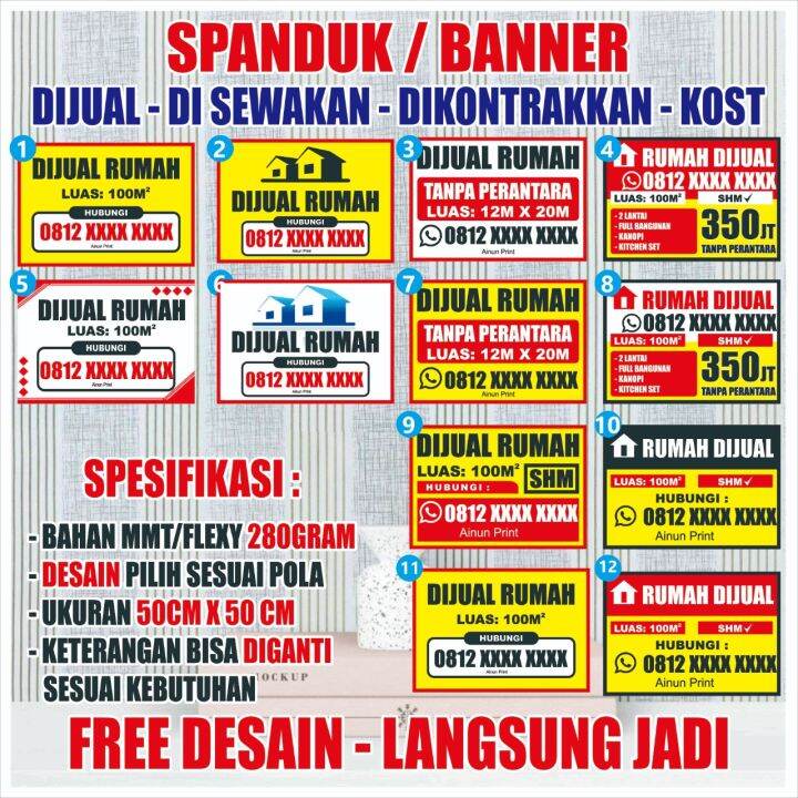 FREE DESIGN Banner Spanduk Rumah / Ruko / Toko Di Jual / Di sewakan ...