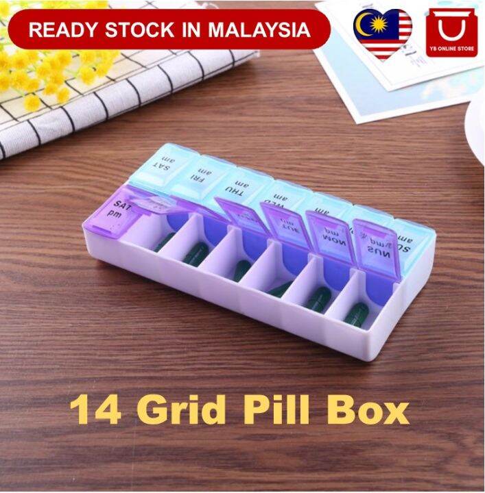 14 Grids 7 Days Weekly Pill Case Medicine Dispenser Pill AM PM ...