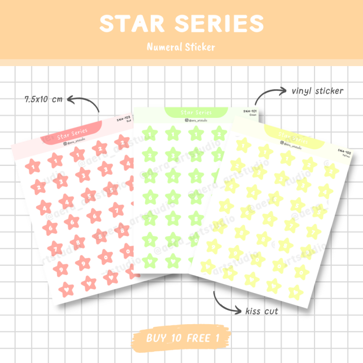 Star Series : Numeral Sticker - by Aera Art Studio | Stiker Kiss Cut ...