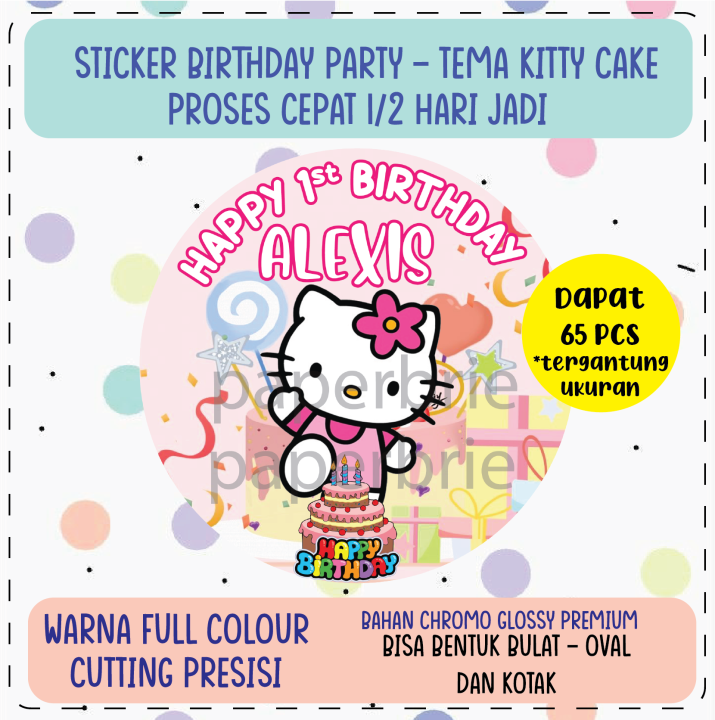 label stiker HELLO KITTY CAKE Ulang Tahun Anak - sticker birthday party ...