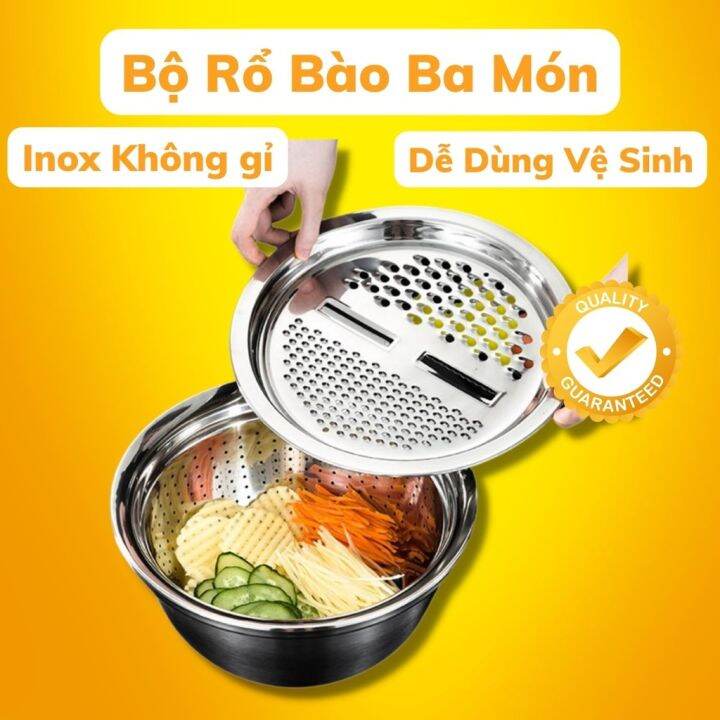Bộ Bào Rau Củ Kèm Thau Rổ Inox Đa Năng 3 In 1 - Thau Rổ Bào Inox Bền ...