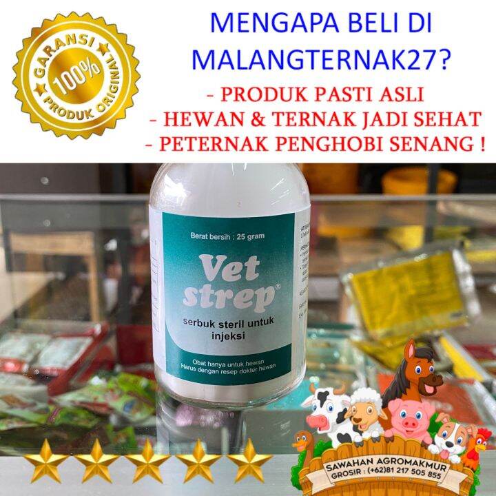 vet strep 25 gram pengganti penstrep obat hewan sapi kambing kuda babi ...