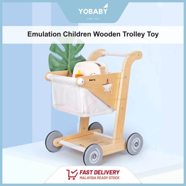 [UPGRADE SIZE] Kids Simulate Shopping Wooden Trolley Cart Play Set Star ...