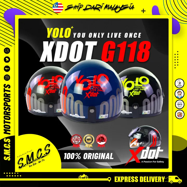 XDOT HELMET G118 (YOLO) 2/3 STENG KURA KURA DESIGN [100% ORIGINAL ...