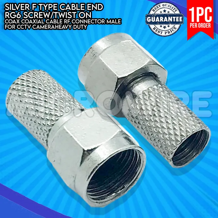 SILVER F Type Cable End RG6 Screw/Twist On Coax Coaxial Cable RF ...