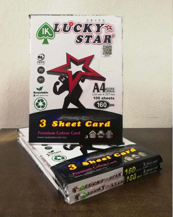 Lucky Star 3 Sheet Card Colours Paper A4 160gsm 100 Sheets (Wide Colors ...