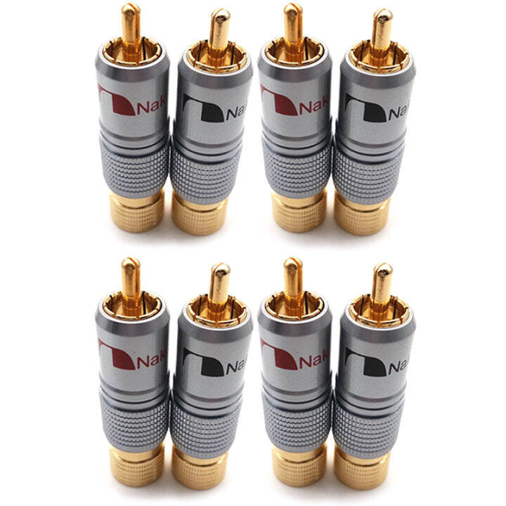 Hifi 10mm Gold Plated RCA Plug Locking Non Solder Plug RCA Coaxial Connector Socket Adapter 8Pcs ...