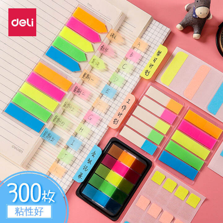 Deli Fluorescent Film Stickers Sticky Notes Indicator Index Stick Label ...