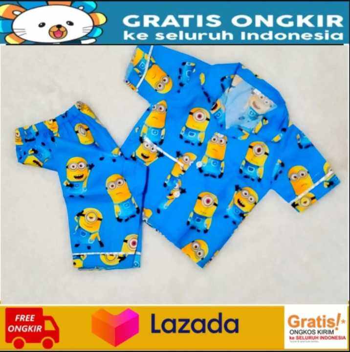 piyama anak motif minions biru 1-16 tahun | Lazada Indonesia