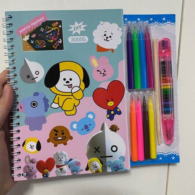 BTS bt21 8 colors scratch note and coloring set COD | Lazada PH