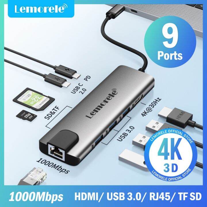 Lemorele USB HUB Docking Station Type C Hub 4K HDMI Adapter USB 3.0 ...