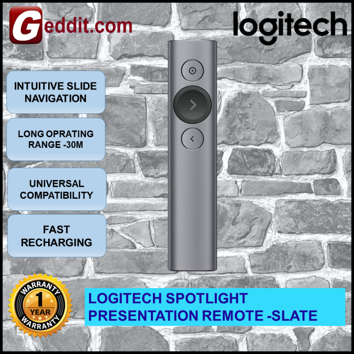 LOGITECH SPOTLIGHT PRESENTATION REMOTE WITH BLUETOOTH ( SLATE/ GOLD ...